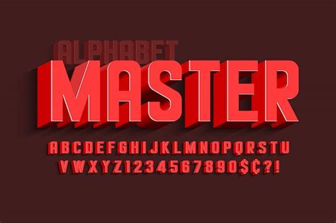 응축 된 3d 디스플레이 글꼴 디자인 알파벳 문자 및 숫자 프리미엄 벡터