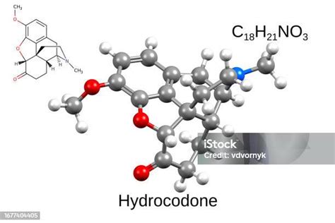 화학식 구조식 및 오피오이드 하이드로코돈의 3d 볼 앤 스틱 모델 흰색 배경 0명에 대한 스톡 사진 및 기타 이미지 0명 3차원 형태 건강관리와 의술 Istock