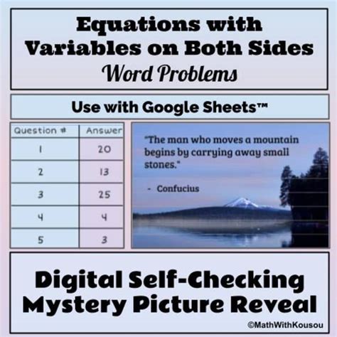 Equations With Variables On Both Sides Word Problems Digital Mystery Reveal