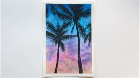 🌌석양이지는 저녁하늘과 야자수 수채화 그림 Youtube