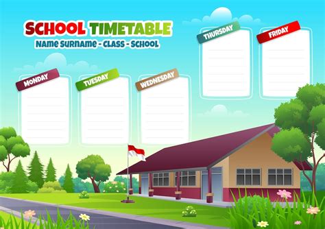Premium Vector School Timetable Template With Indonesian School Building And Beautiful Nature