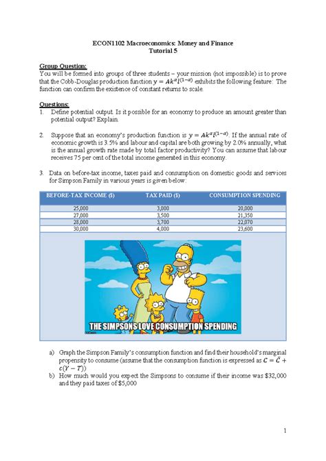Tutorial 5 Questions Tute Work 1 Econ1102 Macroeconomics Money And Finance Tutorial 5 Group