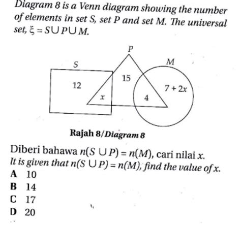 solved diagram 8 is a venn diagram showing the number of elements in