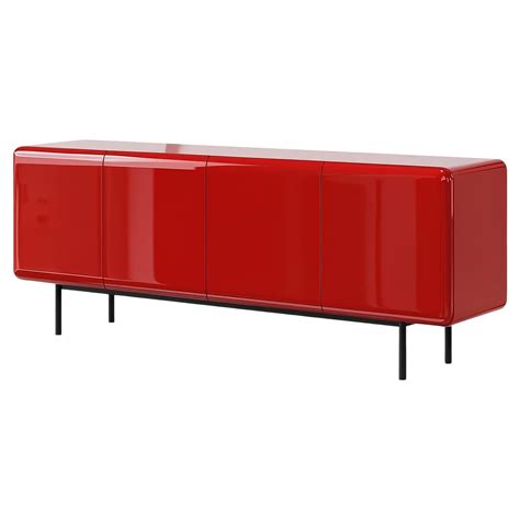 Customizable Designer Sideboard In Rosewood And Cherry Red Lacquer For