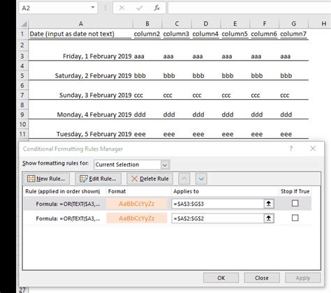 highlight weekends and holidays using conditional formatting in excel