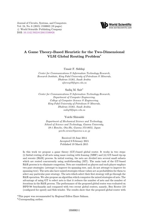 Pdf A Game Theory Based Heuristic For The Two Dimensional Vlsi Global Routing Problem