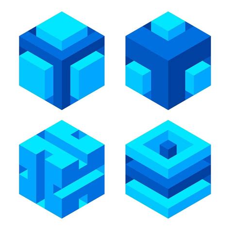 Set Of Illusory Cubes Made Of Blocks The Isometric Cube Turns In