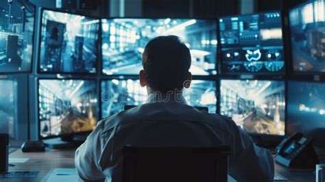 Security Professional At An Office Desk Surrounded By Multiple