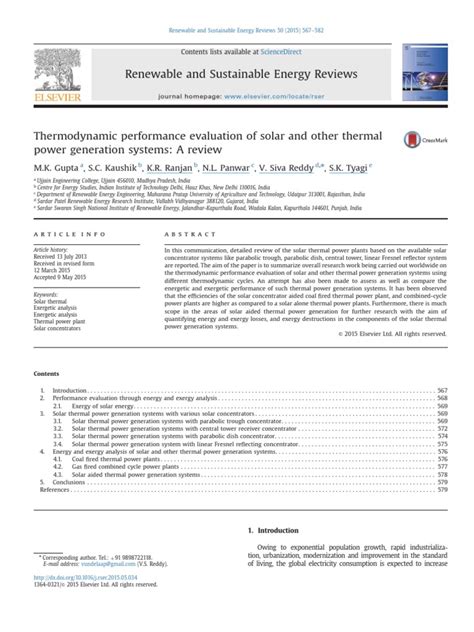 Thermodynamic Performance Evaluation Of Pdf Exergy Solar Energy