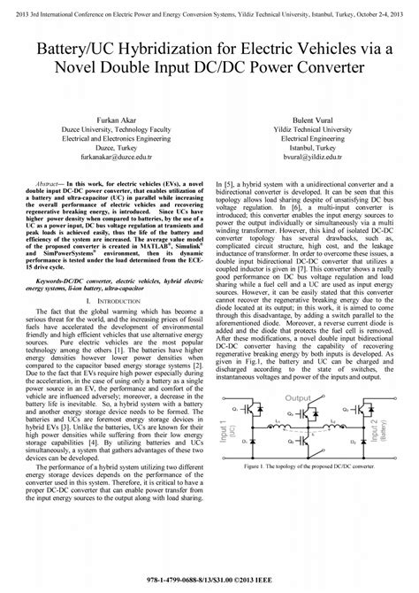 Pdf Batteryuc Hybridization For Electric Vehicles Via A Novel Double Input Dcdc Power Converter