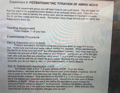 Experiment 6 Potentiometric Titration Of Amino Acids