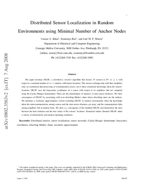 Pdf Distributed Sensor Localization In Random Environments Using