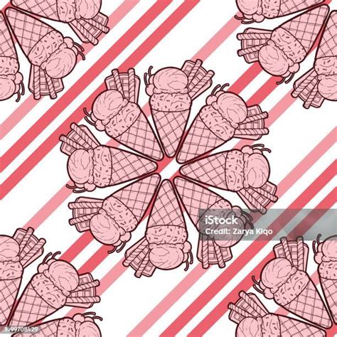 두 스쿱 라인 아트 아이스크림 그림 원활한 표면 패턴 디자인 거품 내기에 대한 스톡 벡터 아트 및 기타 이미지 거품 내기 그리기 냉동된 Istock