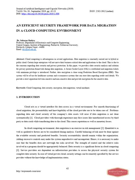 Efficient Security Framework For Data Migration In A Cloud Computing