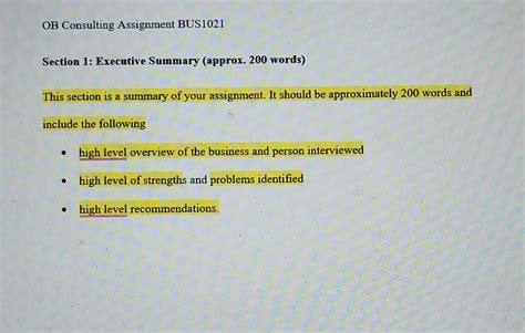 Solved Ob Consulting Assignment Bus1021 Section 1 Executive
