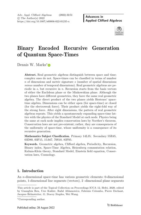 Pdf Binary Encoded Recursive Generation Of Quantum Space Times