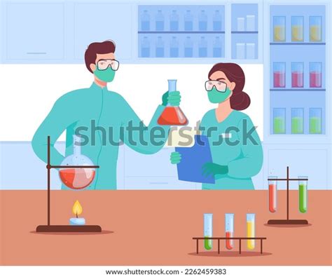Male Female Scientists Conducting Experiment Laboratory Stock Vector Royalty Free 2262459383