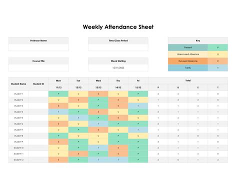 Weekly Attendance Sheet Template For Excel And Word