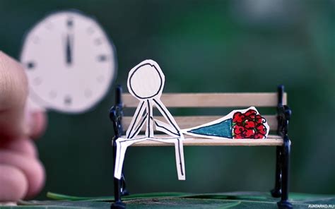 Нарисованный человечек с букетом цветов ждет девушку на свидание — Фотки на аву