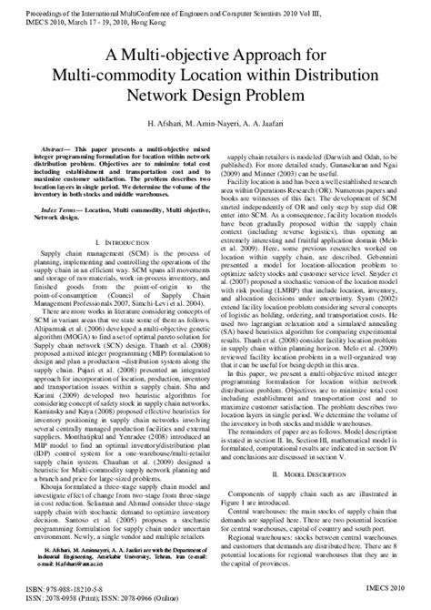 pdf a multi objective approach for multi commodity location within