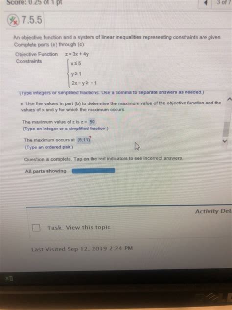 solved an objective function and a system of linear