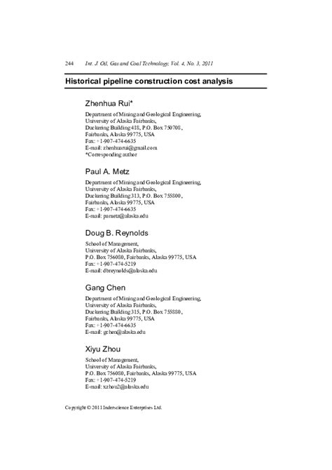 Pdf Historical Pipeline Construction Cost Analysis