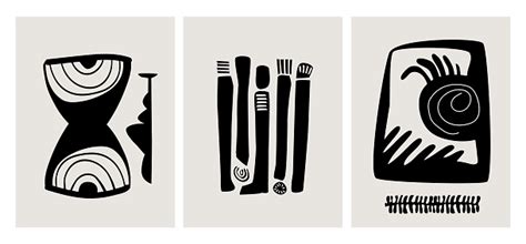 추상적 인 모양과 형태 현대 벽 예술 포스터 세트 벡터 일러스트 레이 션 그래픽 프린트 리노컷에 대한 스톡 벡터 아트 및 기타 이미지 리노컷 흑백 개성 개념 Istock