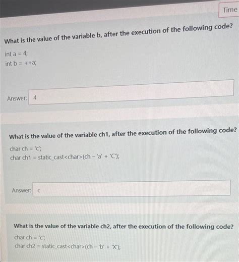 Solved Time What Is The Value Of The Variable B After The Chegg