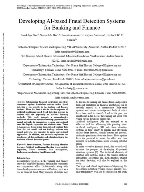 Developing Ai Based Fraud Detection Systems For Banking And Finance Pdf Machine Learning