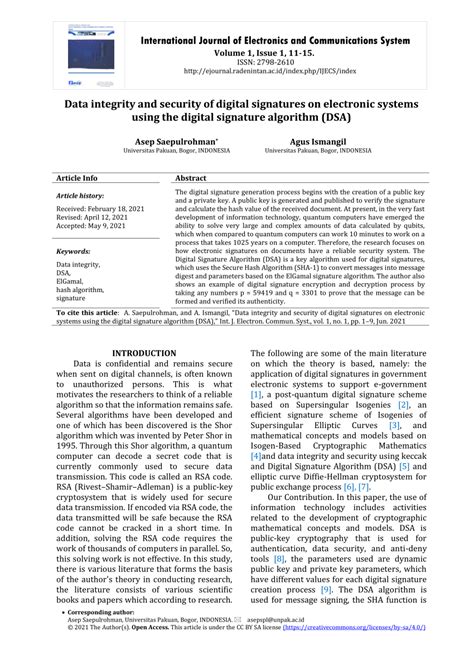 Pdf Data Integrity And Security Of Digital Signatures On Electronic
