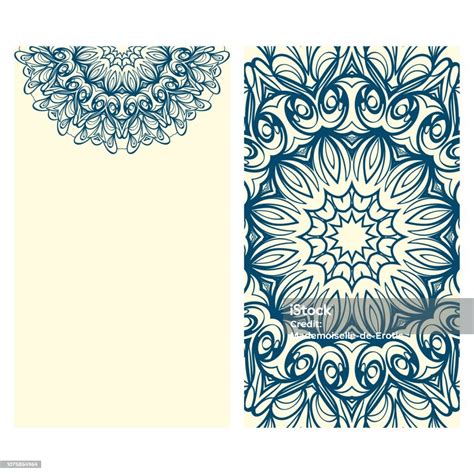 만다라 꽃 패턴으로 초대 또는 카드 템플릿 결혼식 인사말 카드 생일 초대장 전면 및 후면입니다 벡터 일러스트 레이 션 결혼식에 대한 스톡 벡터 아트 및 기타 이미지 Istock