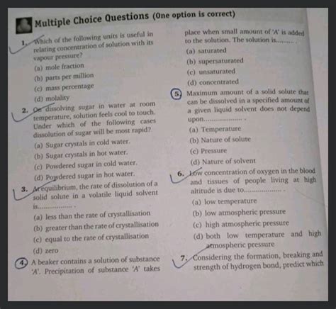 [solved] At Equilibrium The Rate Of Dissolution Of A Solid Solute In A Vo