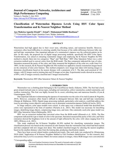 Pdf Classification Of Watermelon Ripeness Levels Using Hsv Color Space Transformation And K