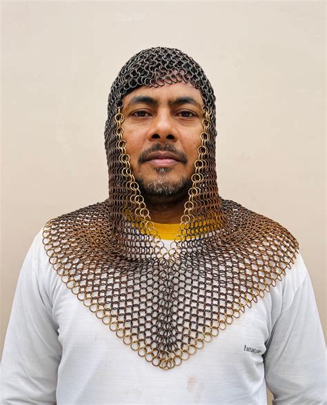 Black Chain Mail Coif 10mm Neck Chainmail Hood Medieval Chainmail Armor