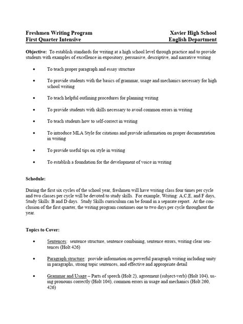 Freshmen Writing Program Outline Pdf Essays Writing