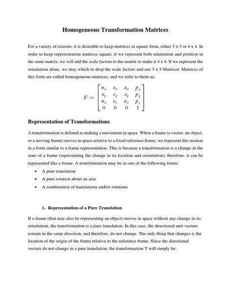 Homogenous Transformation Pdf Cartesian Coordinate System Rotation