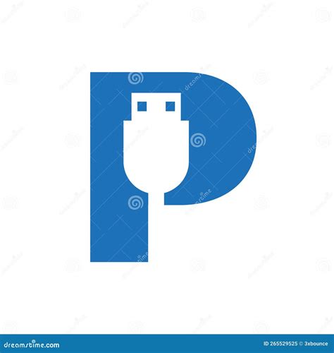 Initial Letter P USB Symbol Design Computer Connection USB Cable Icon