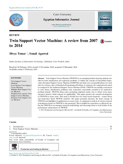 Pdf Twin Support Vector Machine A Review From 2007 To 2014