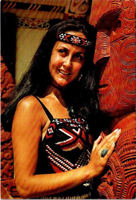 Australia Rotura Beautiful Maori Girl And Meeting House Carving