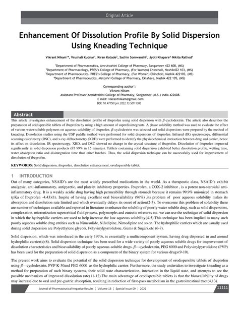 Pdf Enhancement Of Dissolution Profile By Solid Dispersion Using