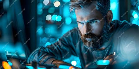Premium Photo A Bearded Hacker Bypasses Security Through Password