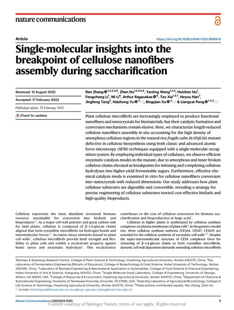 Pdf Single Molecular Insights Into The Breakpoint Of Cellulose Nanofibers Assembly During