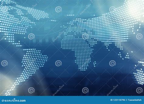 Technology Background Digital World Map With Technology Icons O Stock Illustration