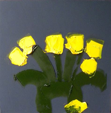 Yellow Tulips Against Blue Grey By Alison Mcwhirter At Lime Tree Gallery
