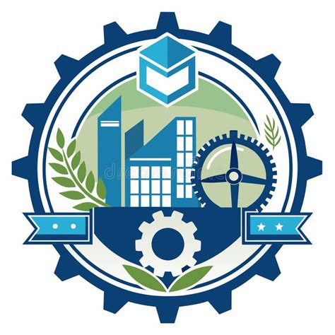A Logo Featuring A Cityscape With Gears And A Cube Symbolizing Modern Industrial Efficiency And