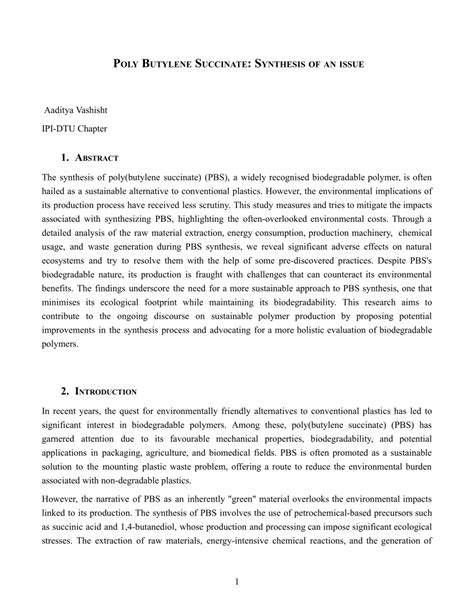 Pdf Poly Butylene Succinate Synthesis Of An Issue