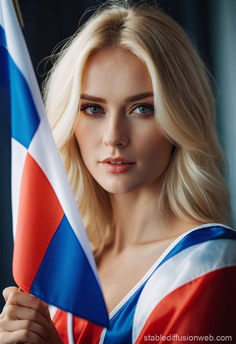 Russian Flag Bearers Woman Profile Close Up Stable Diffusion Online