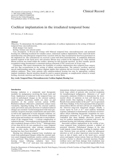 Pdf Cochlear Implantation In The Irradiated Temporal Bone