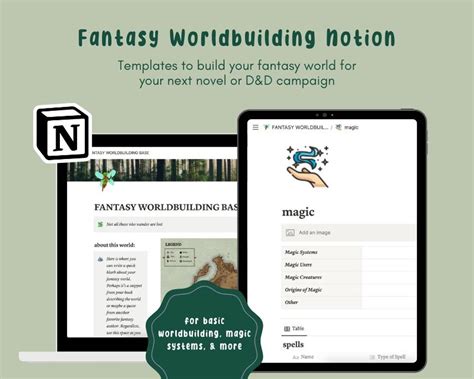 Fantasy Worldbuilding Notion Noveldandddigital Template Etsy