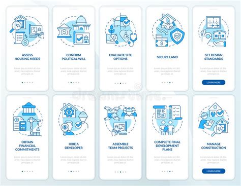Tips For Housing Development Blue Onboarding Mobile App Screen Set Stock Vector Illustration